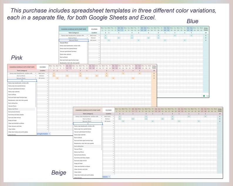 Monthly Cleaning Checklist Template Schedule Household Chores Planner ...