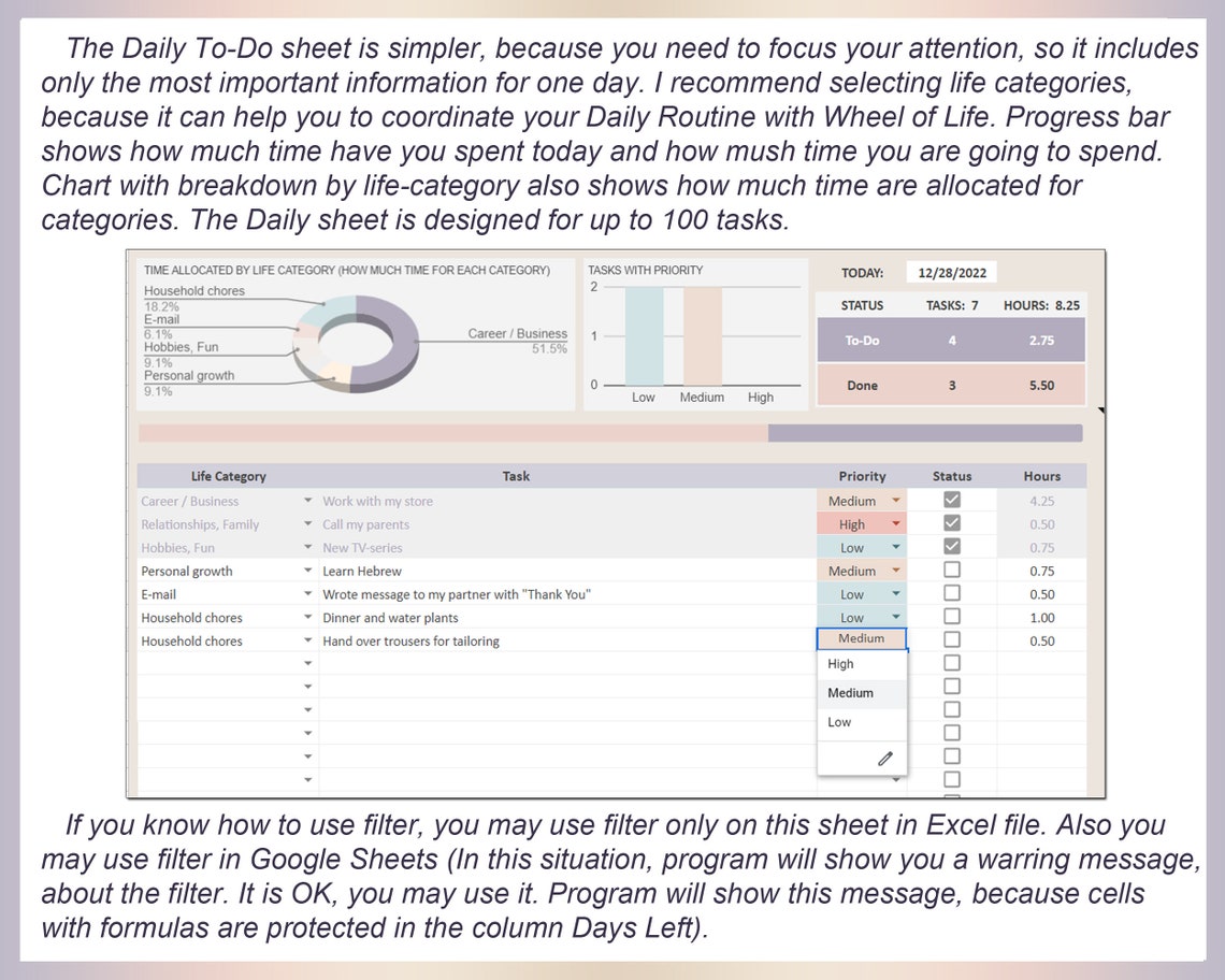 To Do List Excel, to Do List Template, Excel to Do Planner, Excel Task ...