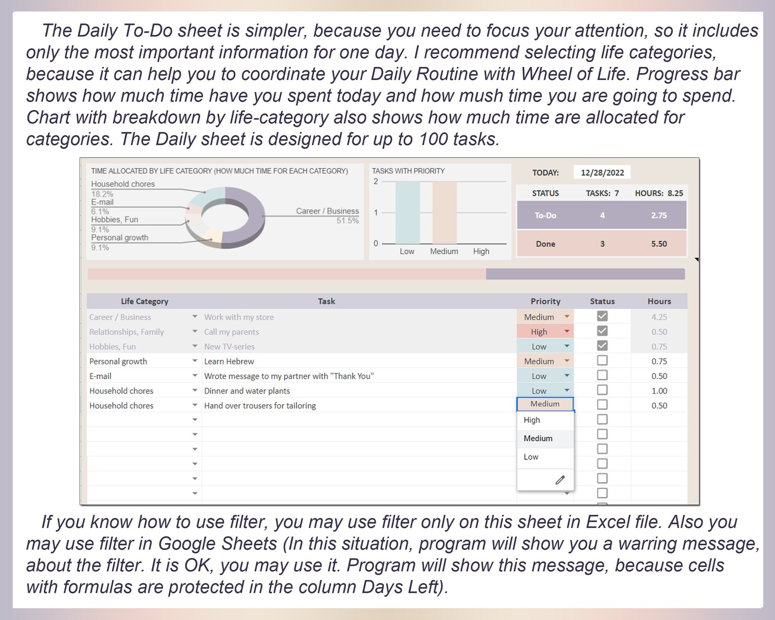 To Do List Excel, to Do List Template, Excel to Do Planner, Excel Task ...