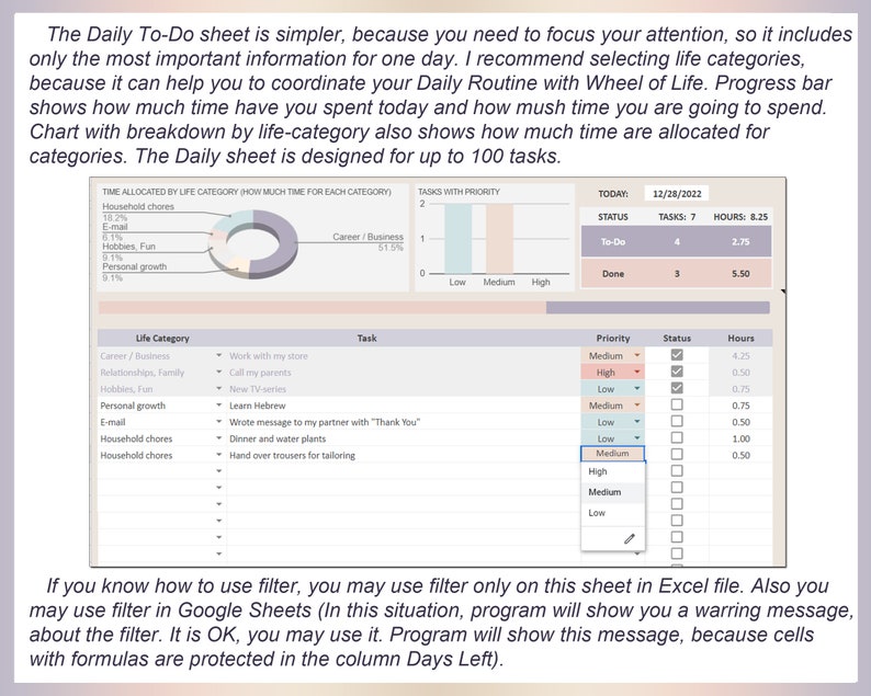 To Do List Excel, to Do List Template, Excel to Do Planner, Excel Task ...