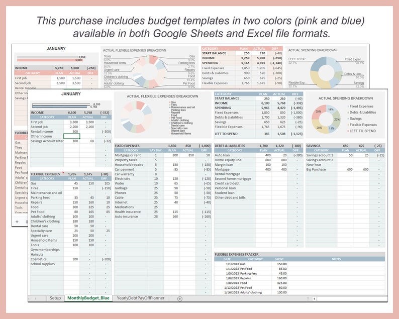 Monthly Budget Spreadsheet Template Excel Google Sheets Planner Debt ...