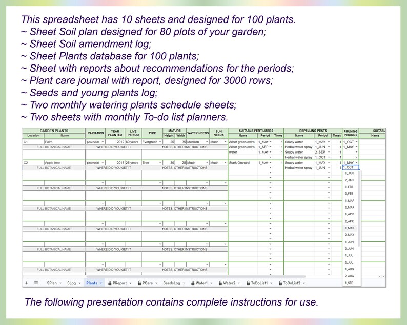 Garden Planner Spreadsheet Template for Home Gardening Organizer Plant ...