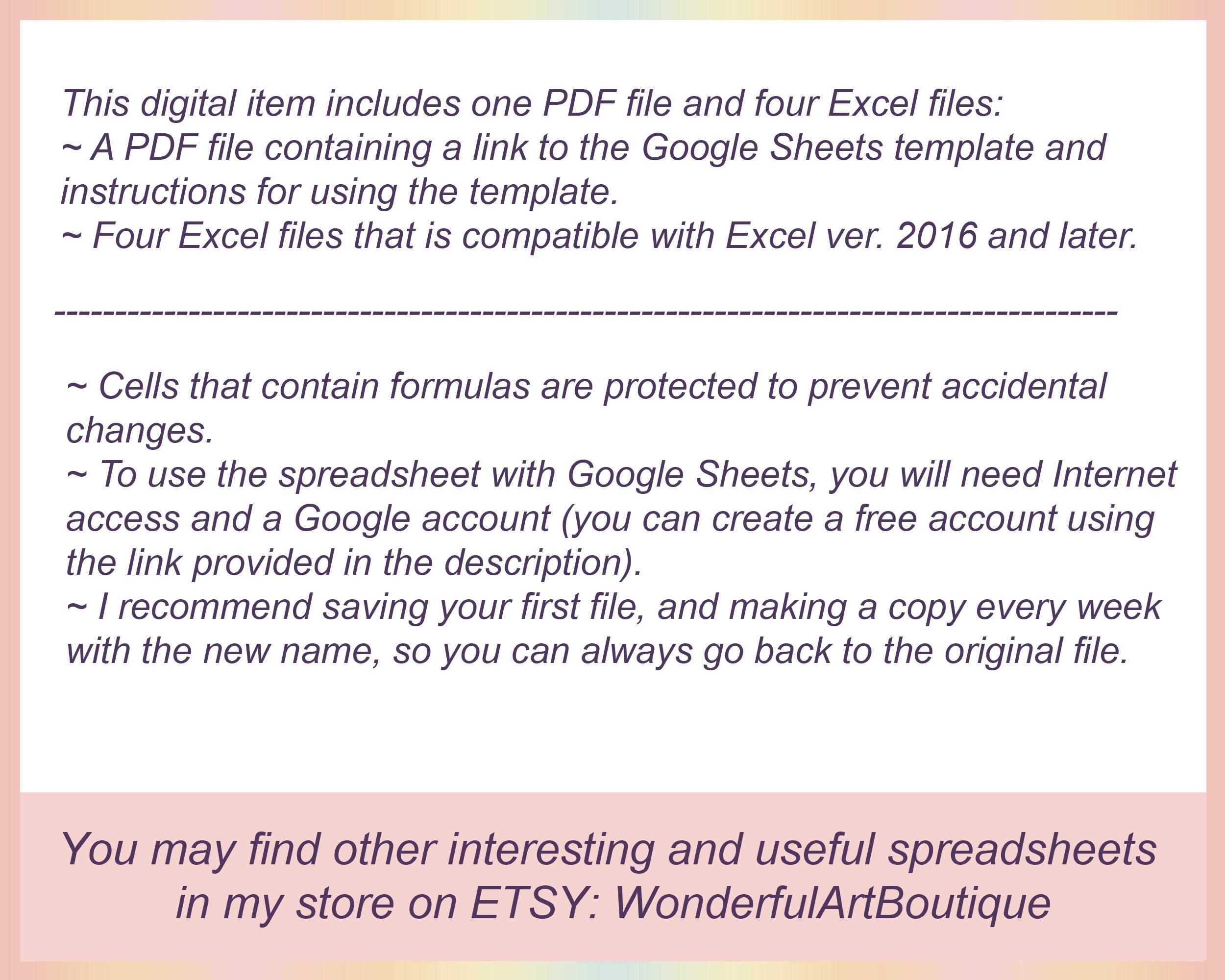 Weekly Planner Spreadsheet Weekly Schedule Template Weekly - Etsy