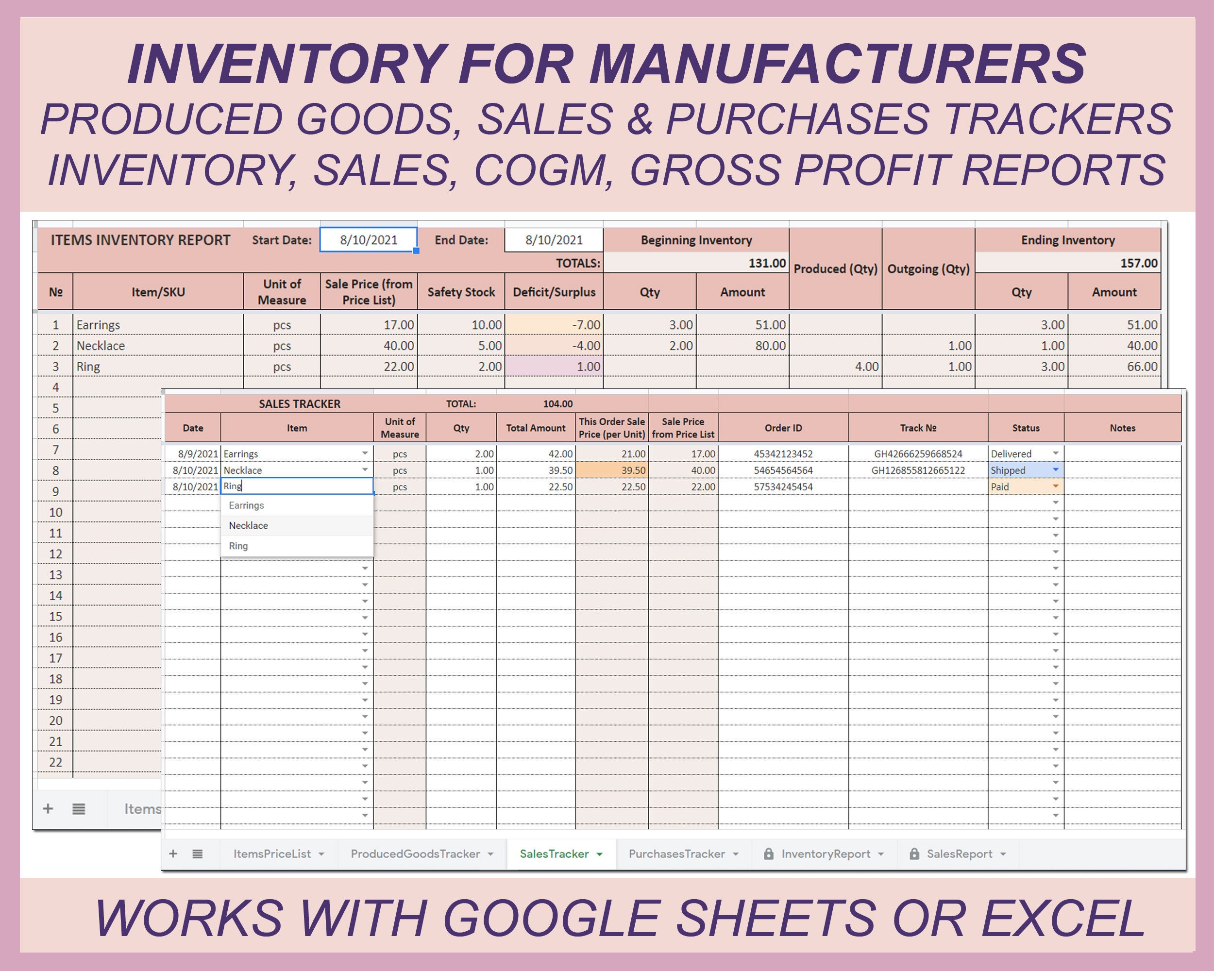 Inventory Spreadsheet Manufacturer Sales Tracker Inventory - Etsy UK