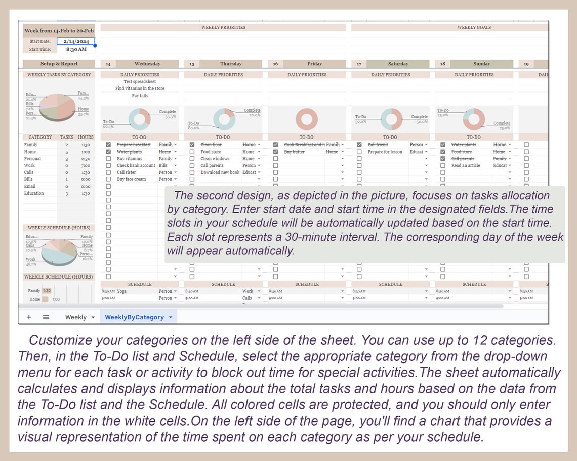 Weekly Planner Spreadsheet, Weekly Schedule Template, Weekly Schedule ...