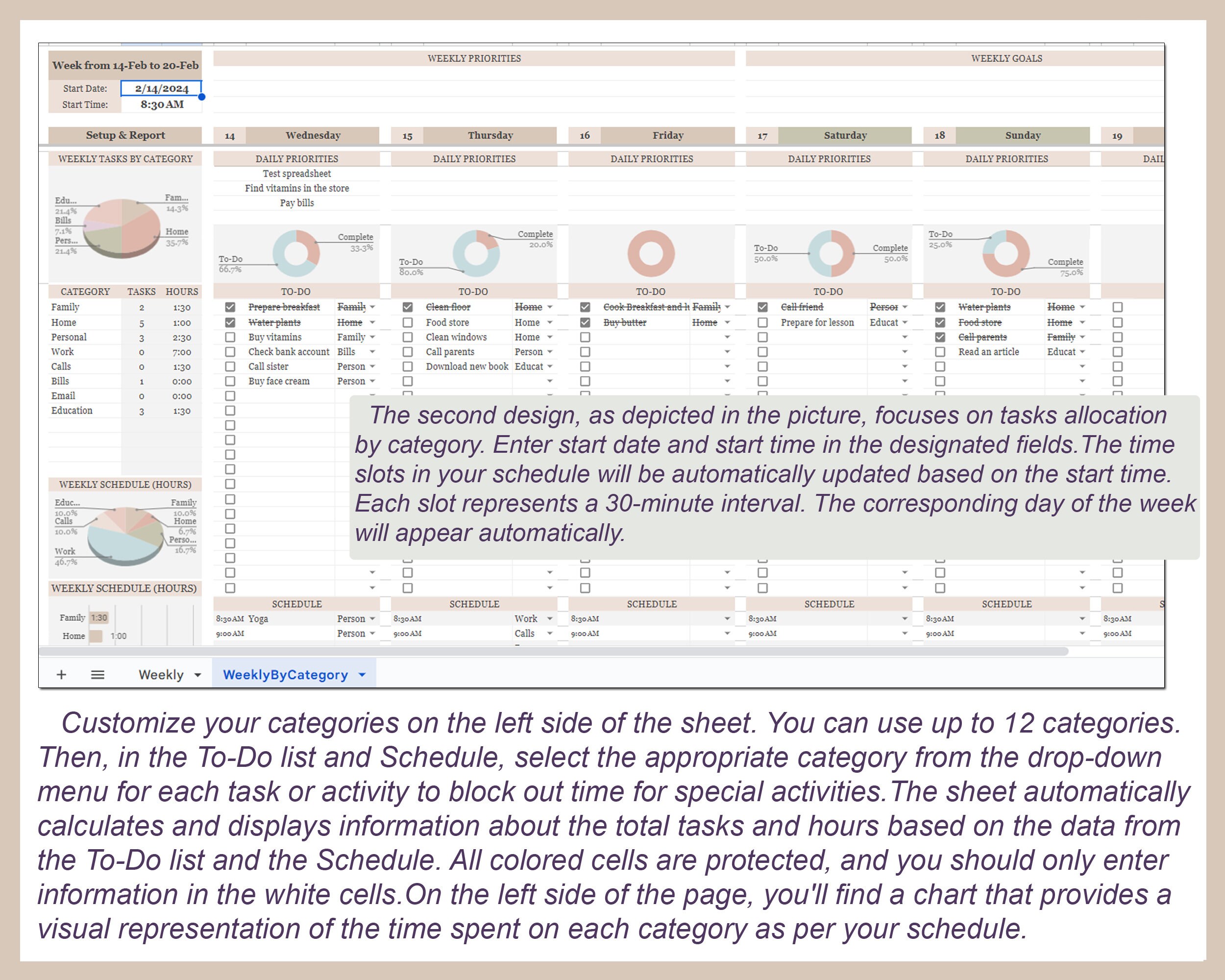 Weekly Planner Spreadsheet, Weekly Schedule Template, Weekly Schedule ...