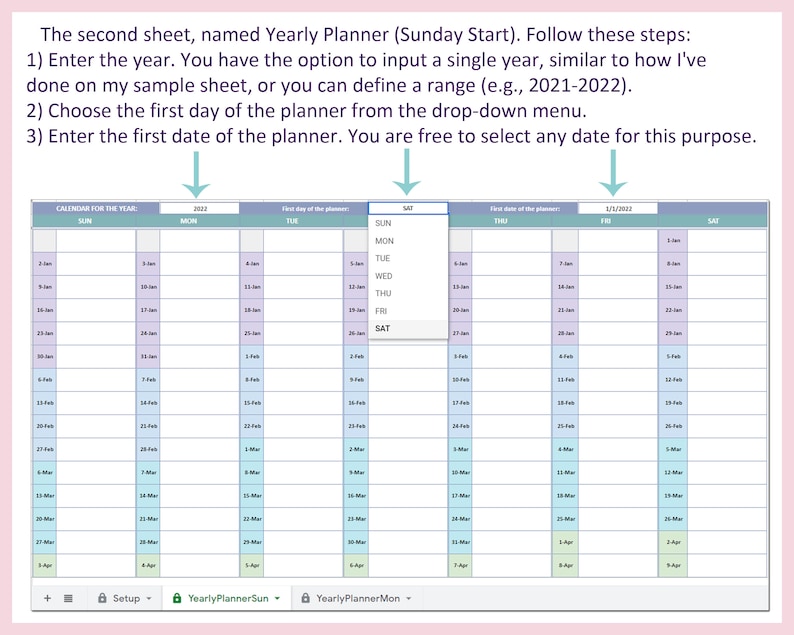 Excel Yearly Planner Calendar Annual Undated Template Weekly Overview ...
