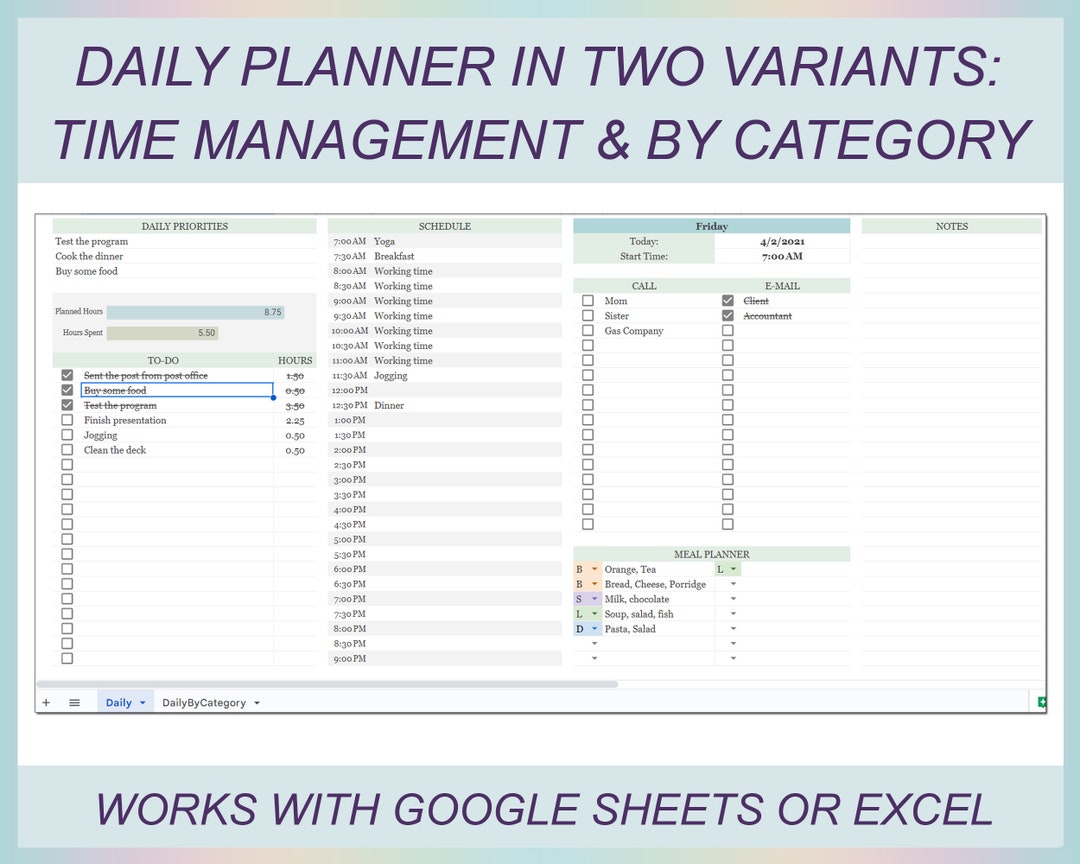 Daily Planner Sheet Time Management Working Hours Planner - Etsy
