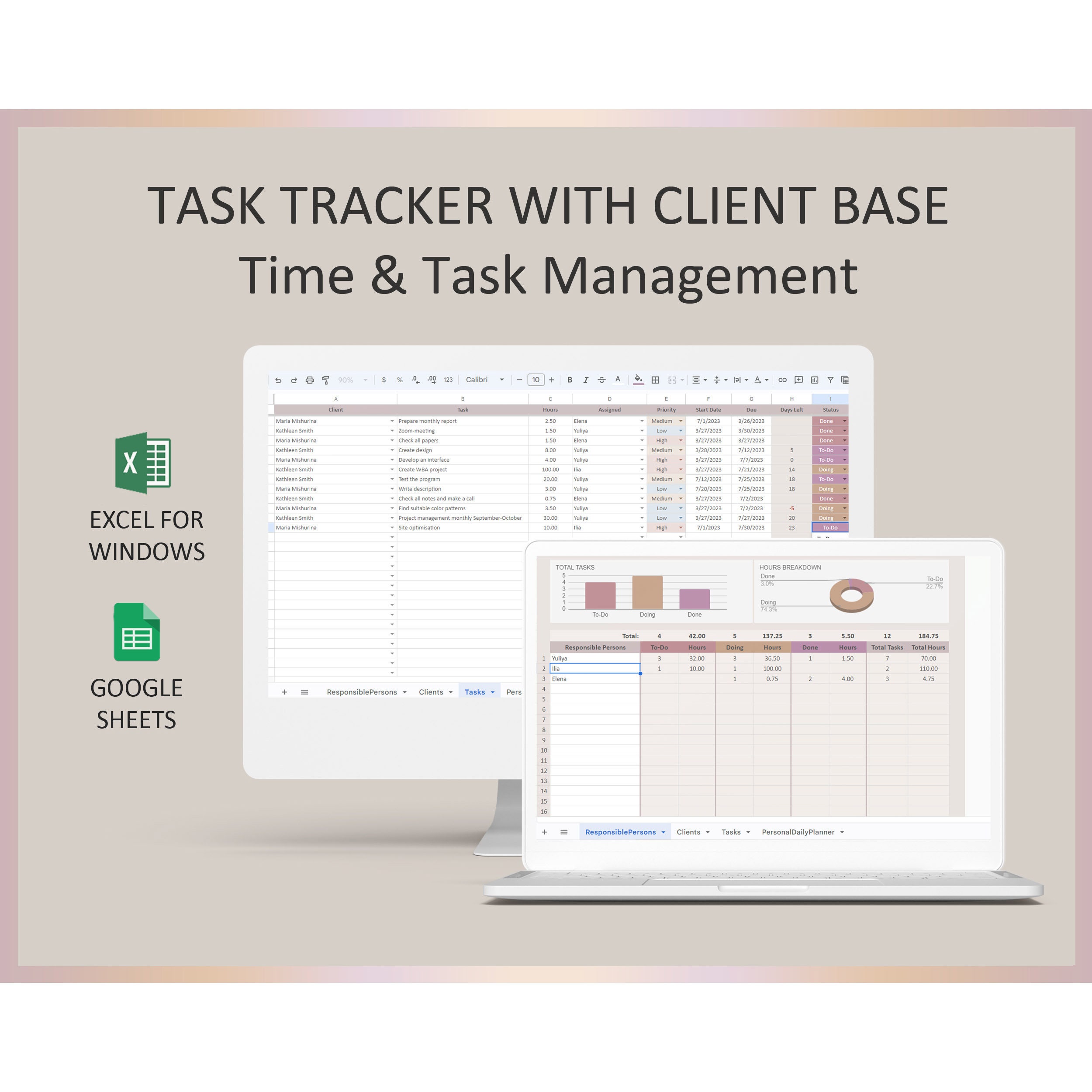 Office Task Tracker, Client Tracker Excel, Office Task Planner, Team ...