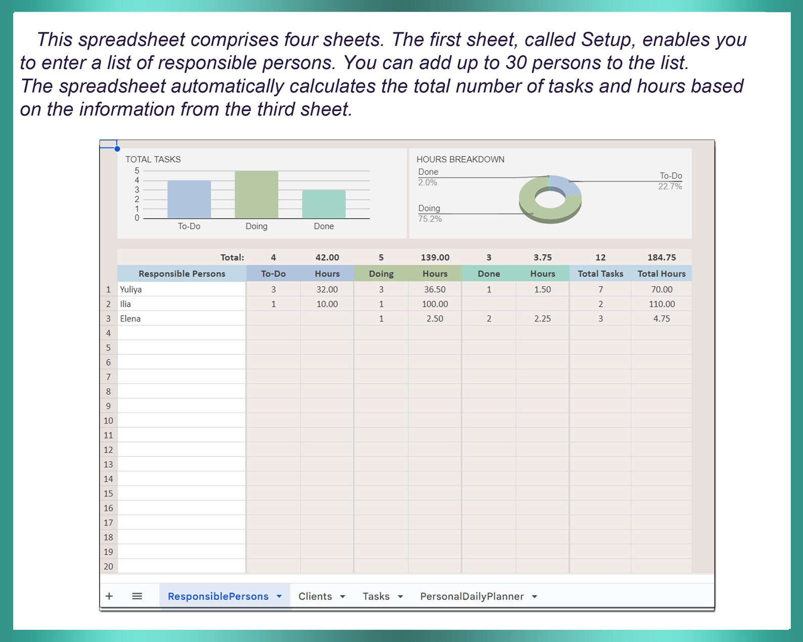 Client Base With Task Tracker, Client Tracker Excel, Work Task Planner ...