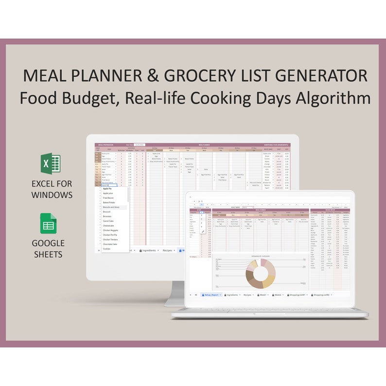Meal Planner With Grocery List Generator, Menu Planning, Food Planner ...