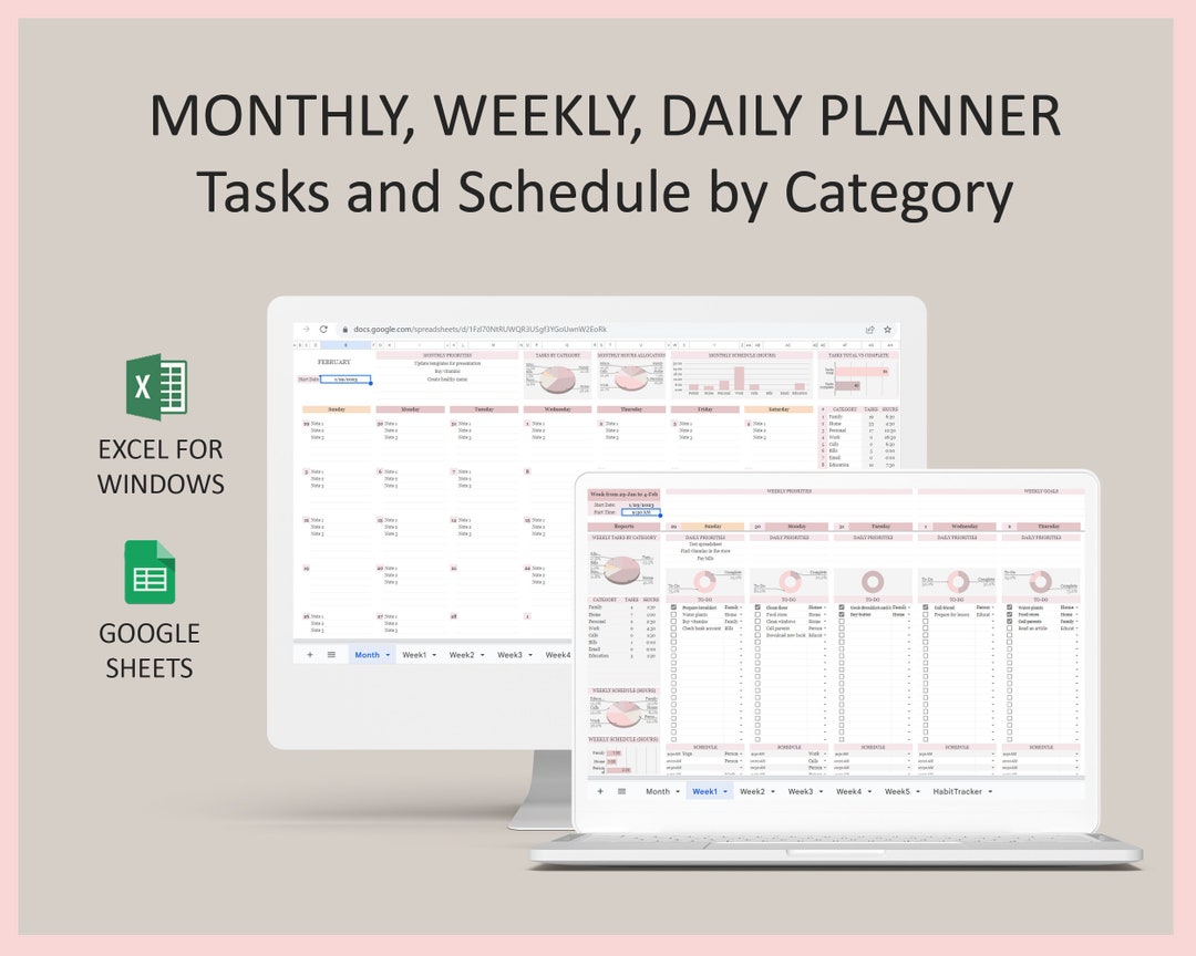 Monthly Planner Spreadsheet Task Management Personal Tasks - Etsy