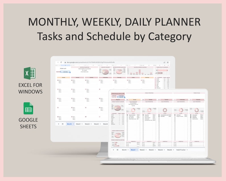 Monthly Planner Spreadsheet Task Management Personal Tasks - Etsy