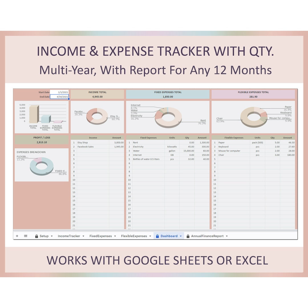 Income & Expense Tracker for Small Business, Expense Tracker Template ...