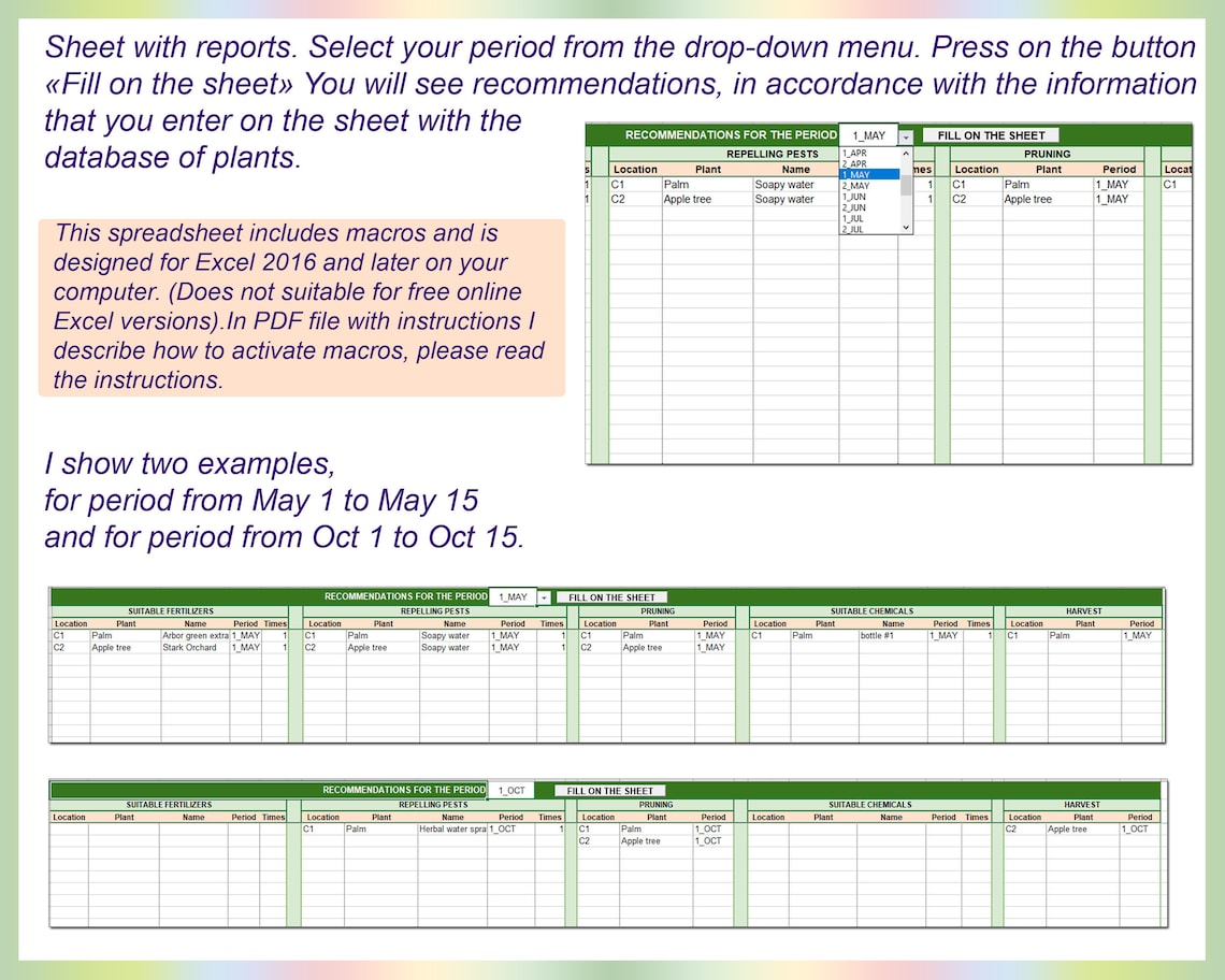 Excel Garden Planner, Plant Care Worksheet, Excel Plants Journal ...