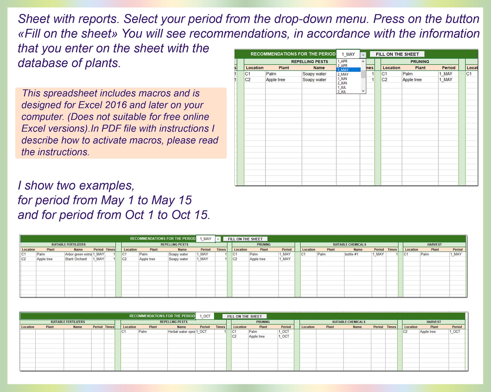 Excel Garden Planner Plant Care Worksheet Watering Schedule Flowers ...
