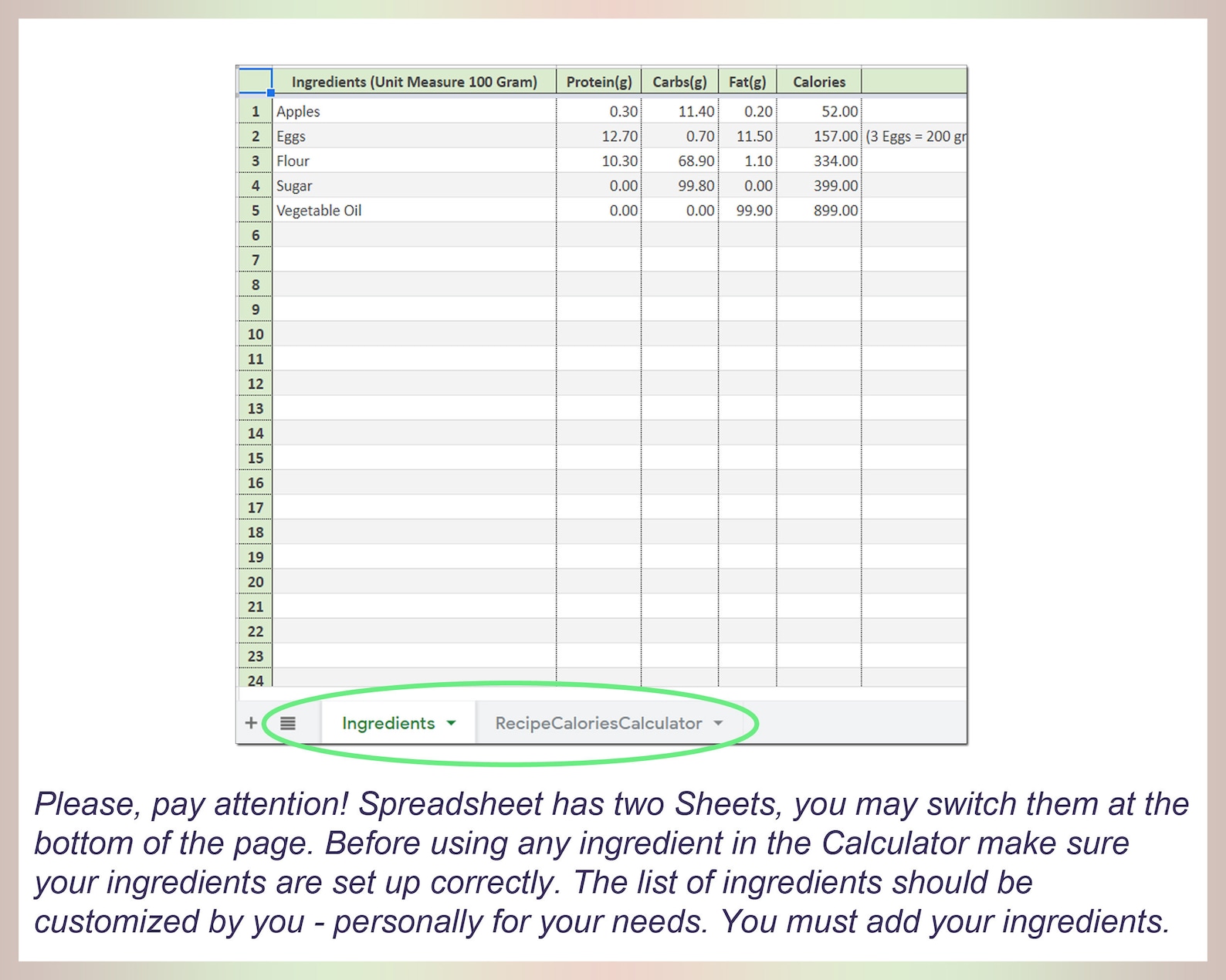 Recipe Calories Calculator Google Sheets Nutrition Counter Meal Calorie ...