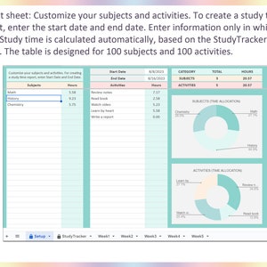 Student Planner Spreadsheet Study Time Tracker Digital Homework ...