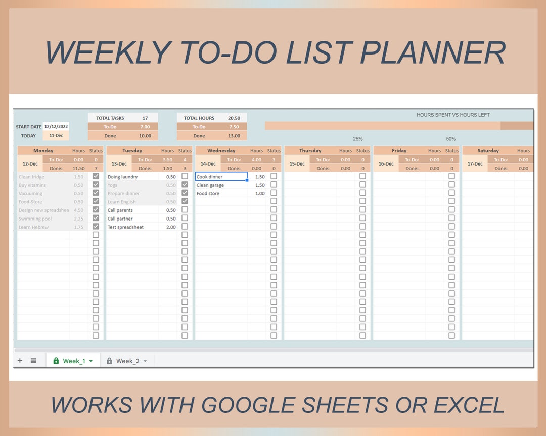 Weekly to Do List to Do List Template To-do List Excel to - Etsy