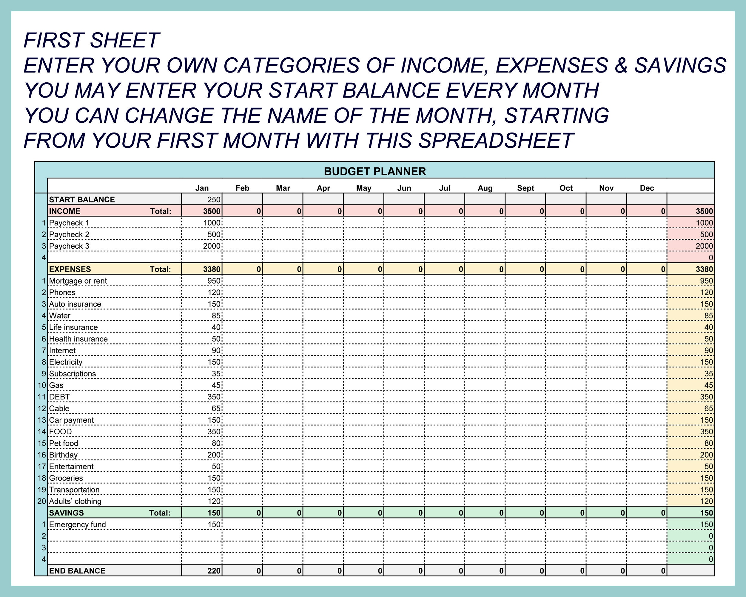 Editable budget planner Excel budget Bill tracker Simple | Etsy