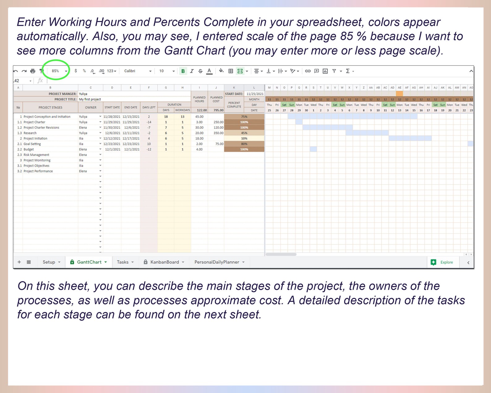 Project Planner Project Manager Spreadsheet Kanban Board - Etsy