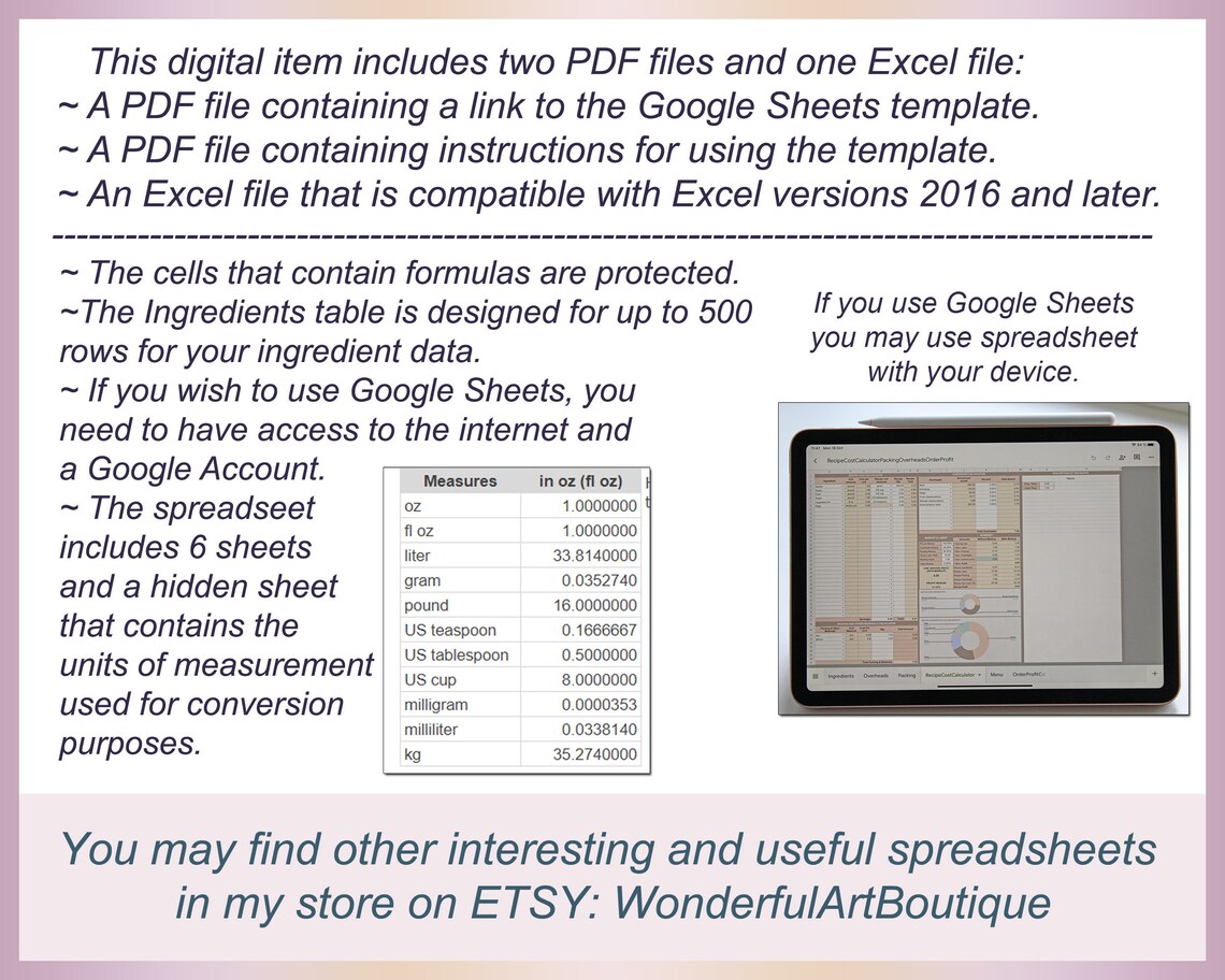 Recipe Cost Calculator Excel Template Order Profit Formula Baking Price ...