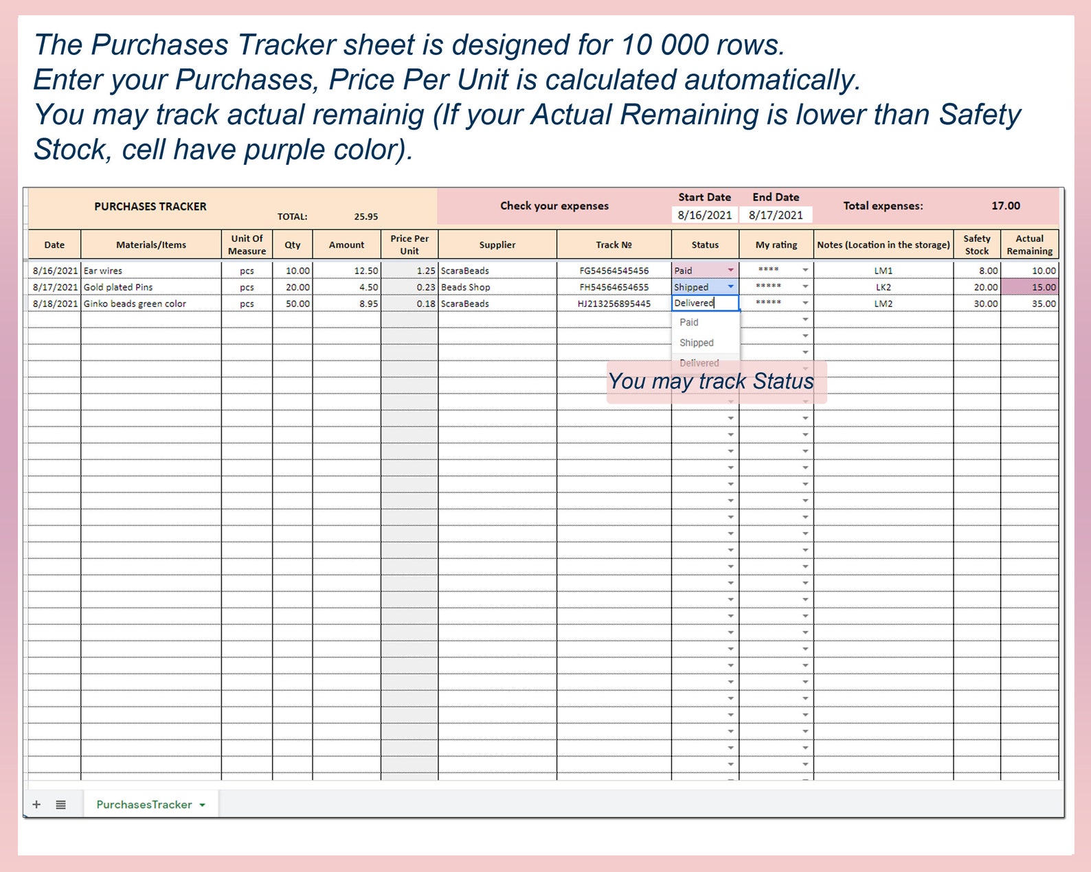 Purchases Tracker Purchase Order Tracker Purchase Order | Etsy