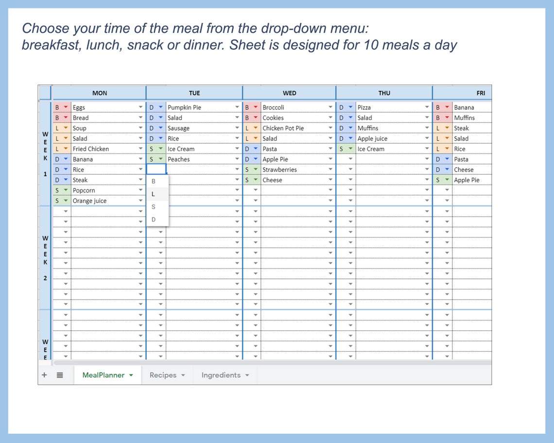 Excel meal planner - rilometro