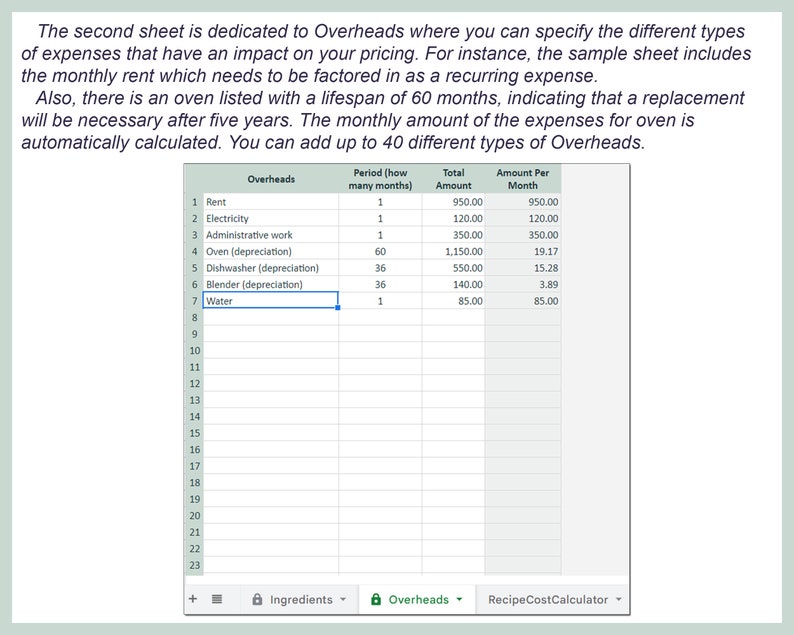 Recipe Costing Template Excel Calculator Cake Pricing Formula Baking ...