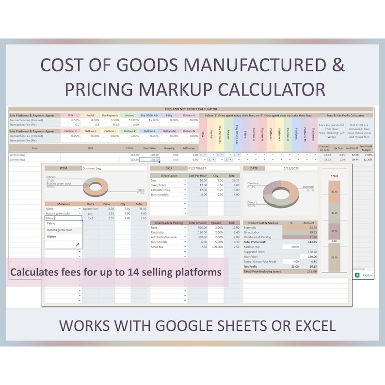 Product Costing Template Excel Pricing Sheet Markup Calculator Small Business Product Planner ...