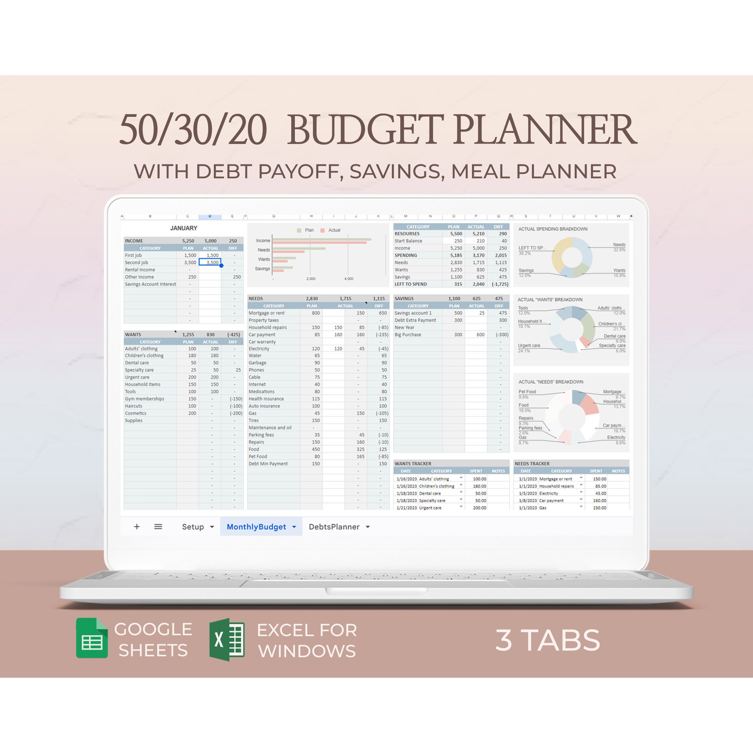 50 30 20 Budget Rule Spreadsheet Budget Planner Monthly Budget Template ...