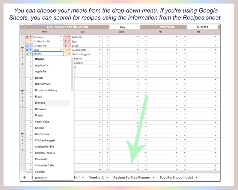 Digital Meal Planner, Grocery List, Meal Planner Excel, Meal Planner ...