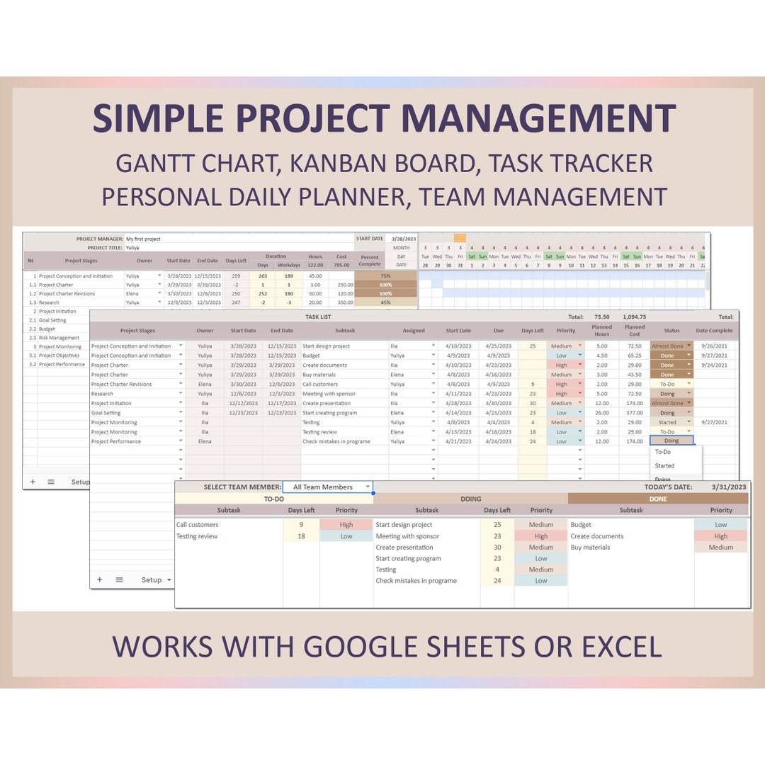 Project Planner, Project Manager Spreadsheet, Kanban Board, Gantt Chart ...