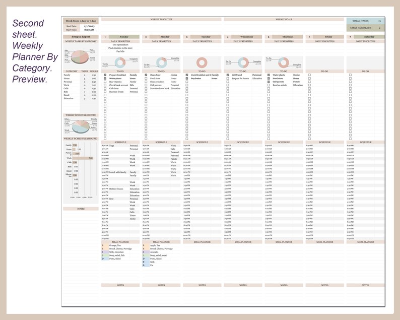 Weekly Planner Spreadsheet, Weekly Schedule Template, Weekly Schedule ...