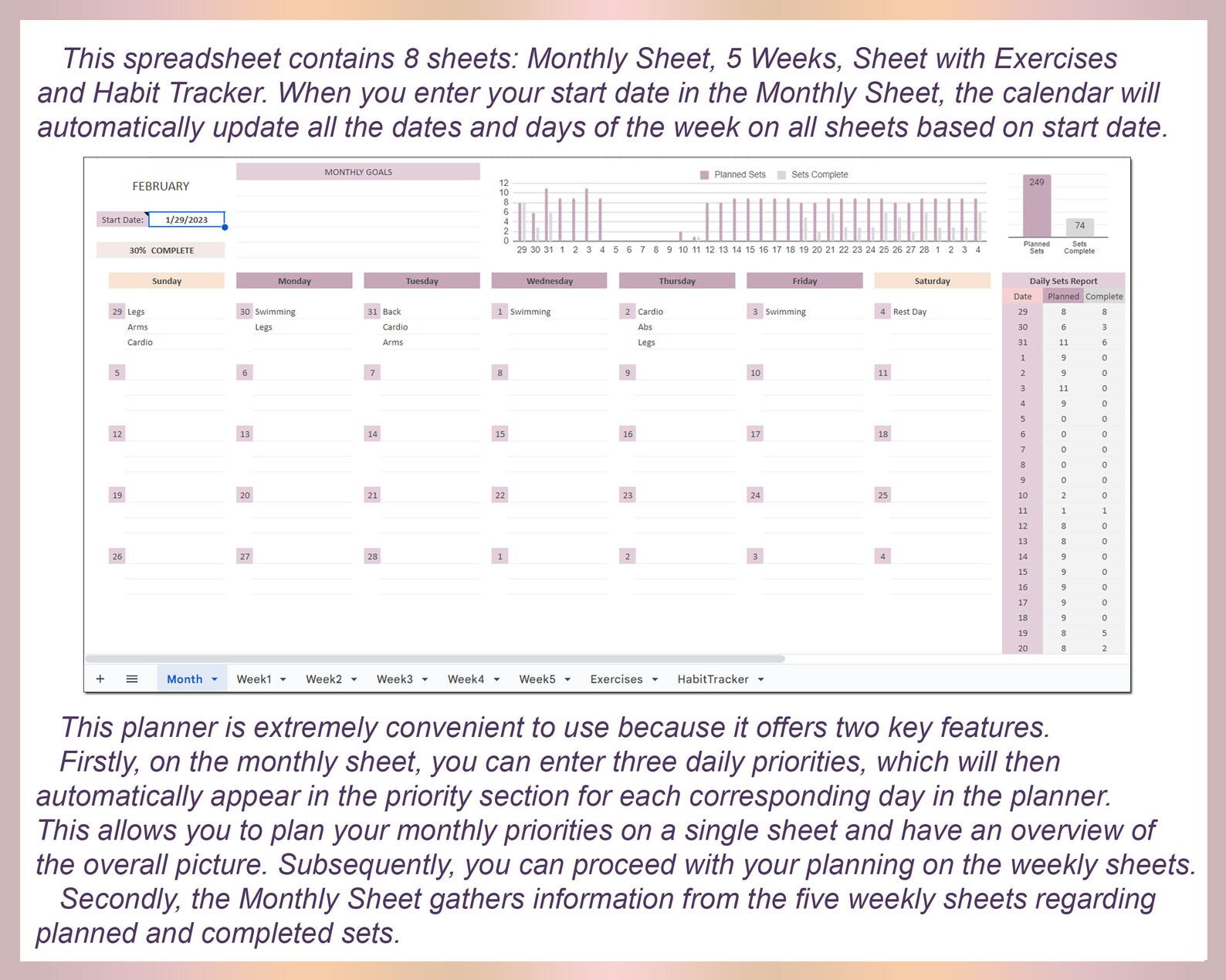 Digital Workout Planner Template Google Sheets Editable Fitness ...