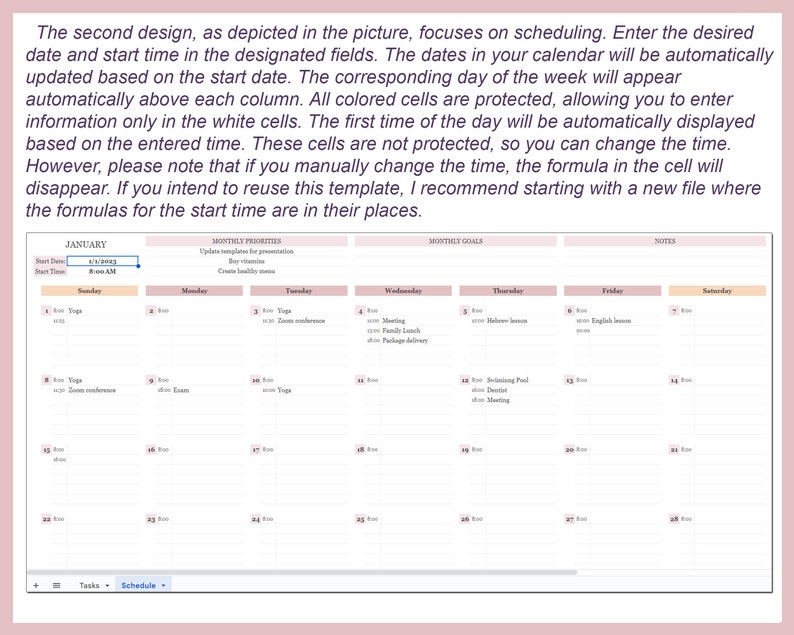 Monthly Planner Spreadsheet Google Sheets Calendar Template Excel ...
