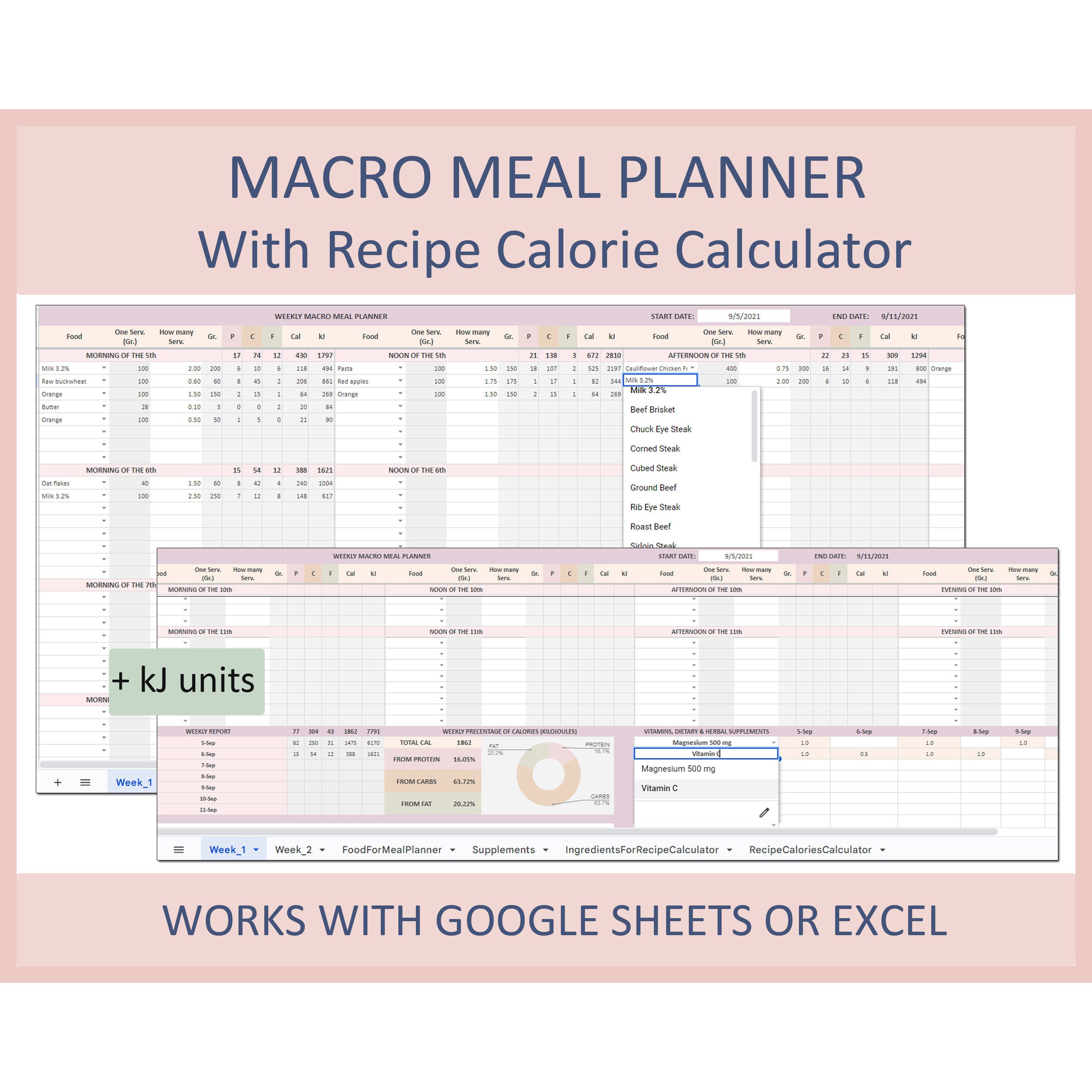 Macro Meal Planner, Digital Meal Planner, Macro Diet Meal Planner, Meal ...