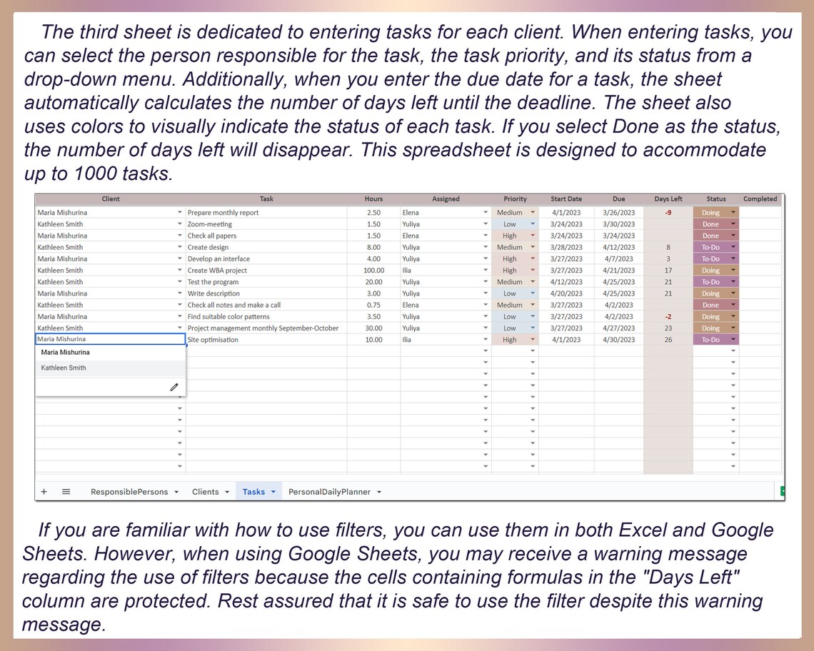 Office Task Tracker, Client Tracker Excel, Office Task Planner, Team ...