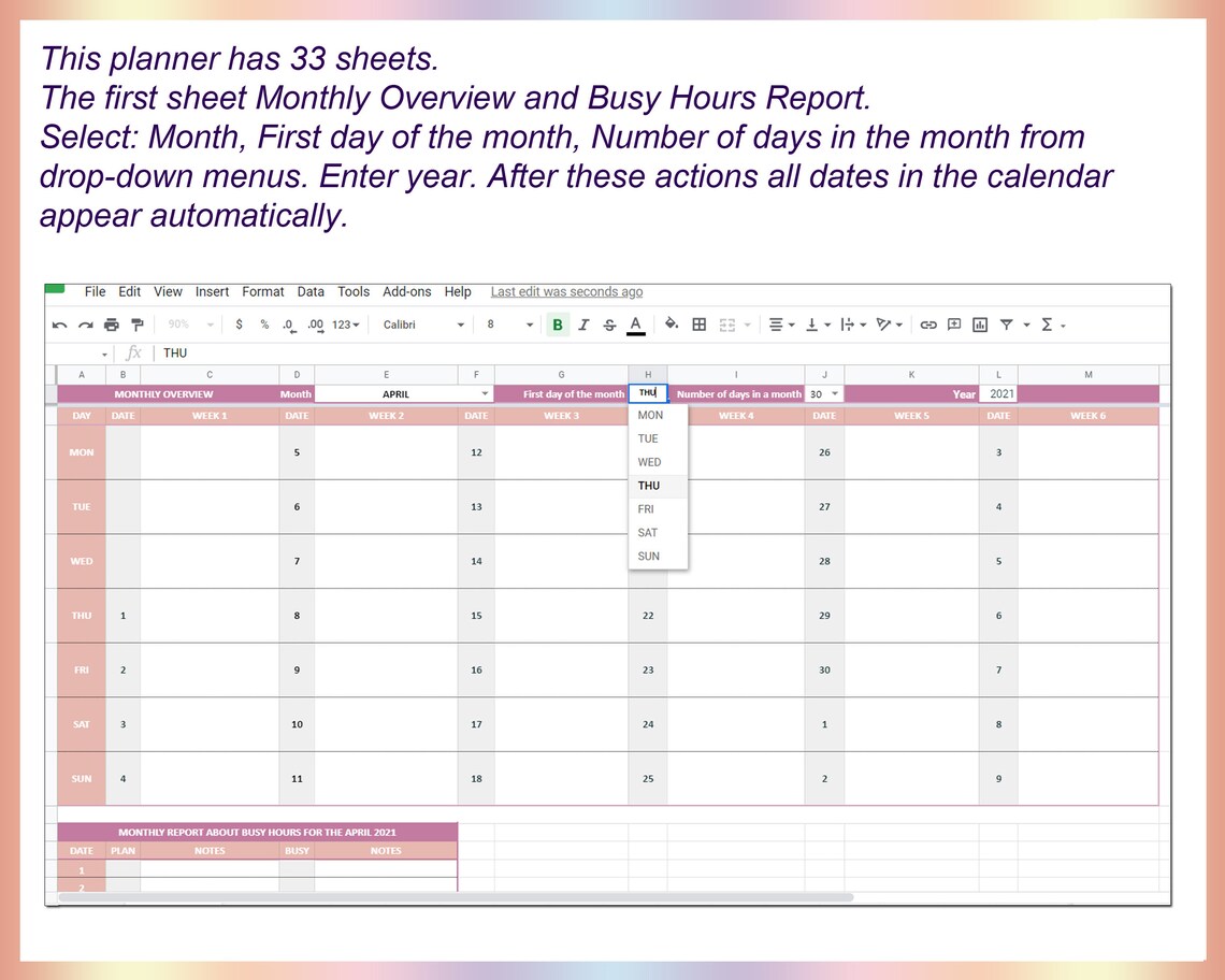 Time Management, Digital Planner Excel, Daily Sheet, Monthly to Do List ...