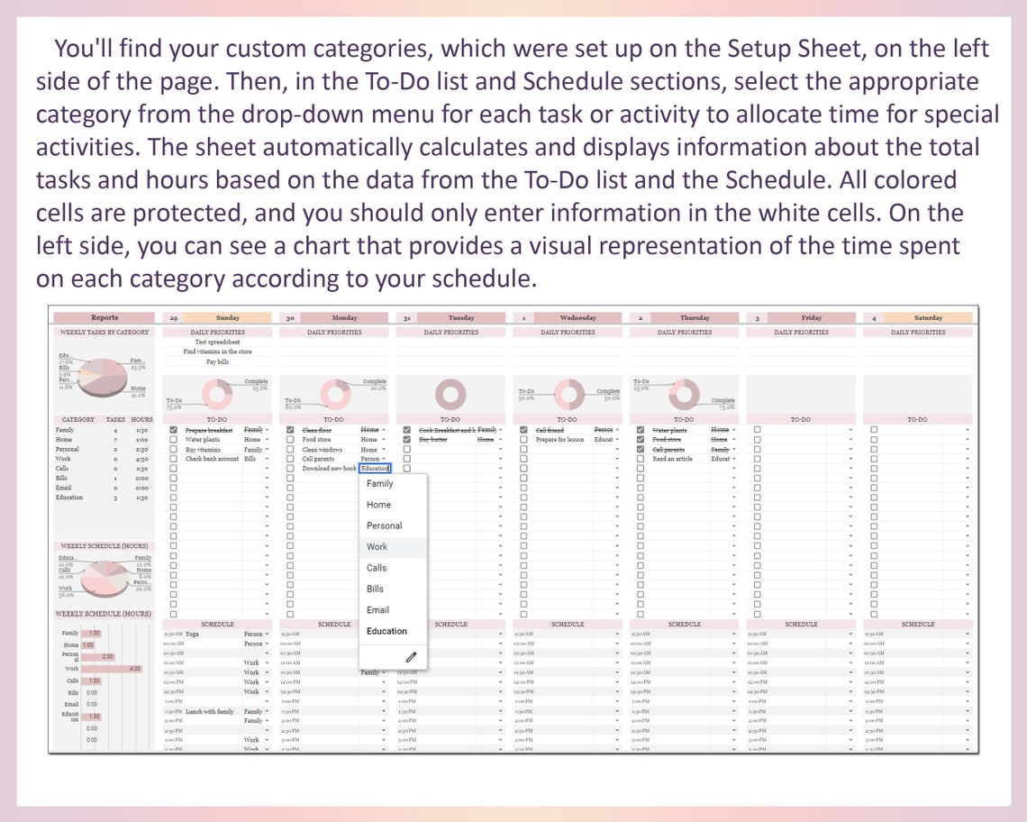 Monthly Planner Spreadsheet Task Management Personal Tasks - Etsy