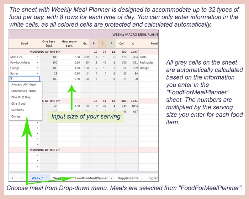 Macro Meal Planner, Digital Meal Planner, Macro Diet Meal Planner, Meal ...