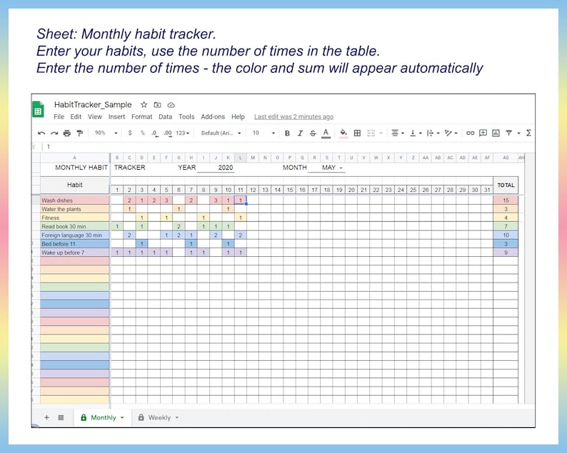 Habit Tracker Spreadsheet Habit Tracker Template Editable - Etsy