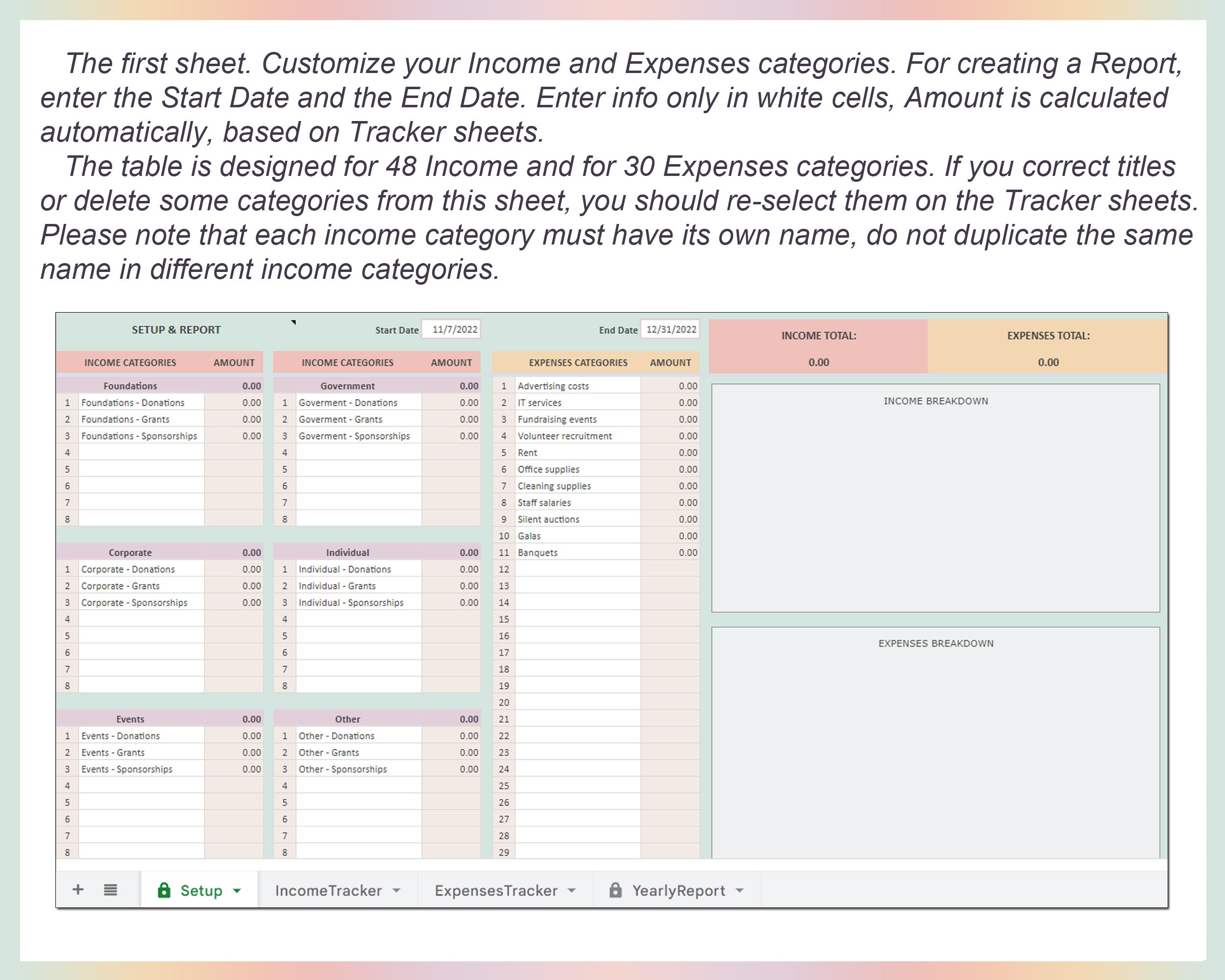 Income and Expense Tracker for Non-profit Organization, Bookkeeping ...