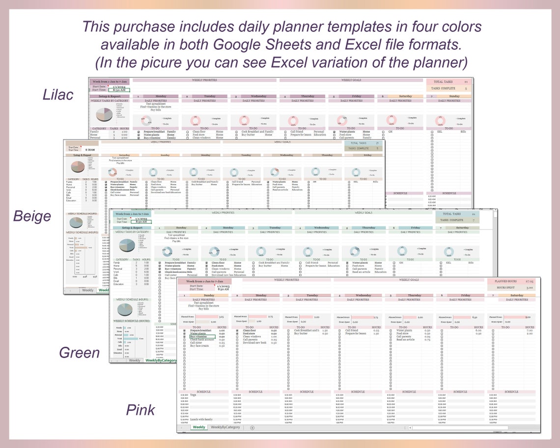Weekly Schedule Template Weekly Planner Spreadsheet Weekly - Etsy
