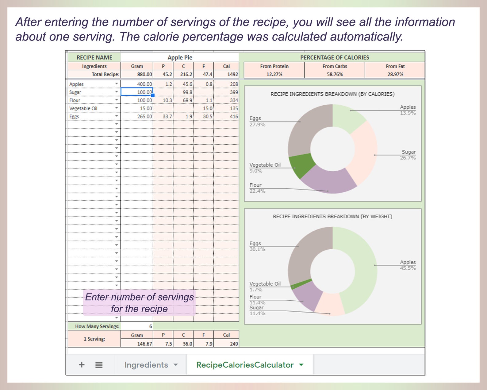 Recipe Calories Calculator Google Sheets Nutrition Counter Meal Calorie ...