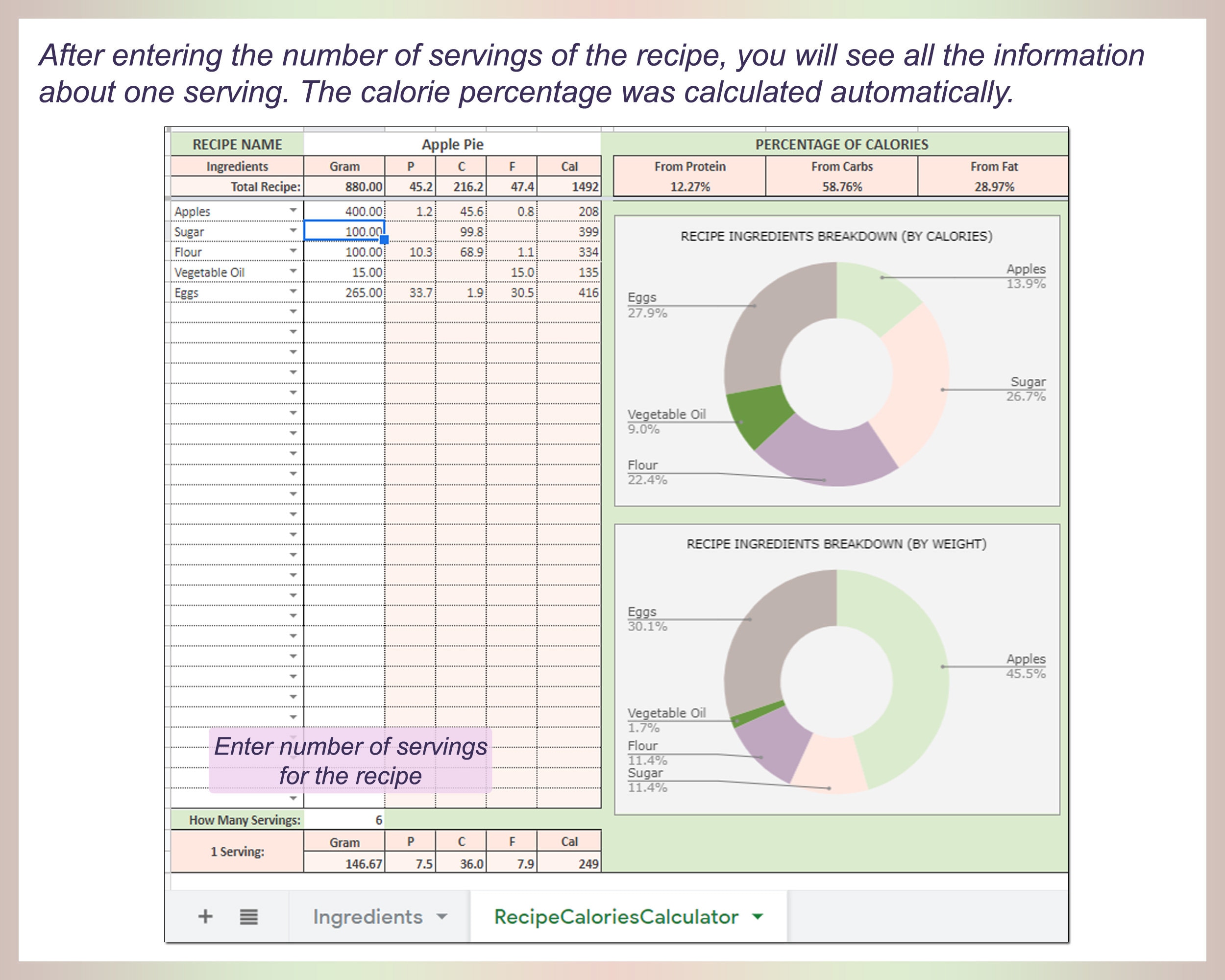 Recipe Calories Calculator Google Sheets Nutrition Counter Meal Calorie ...
