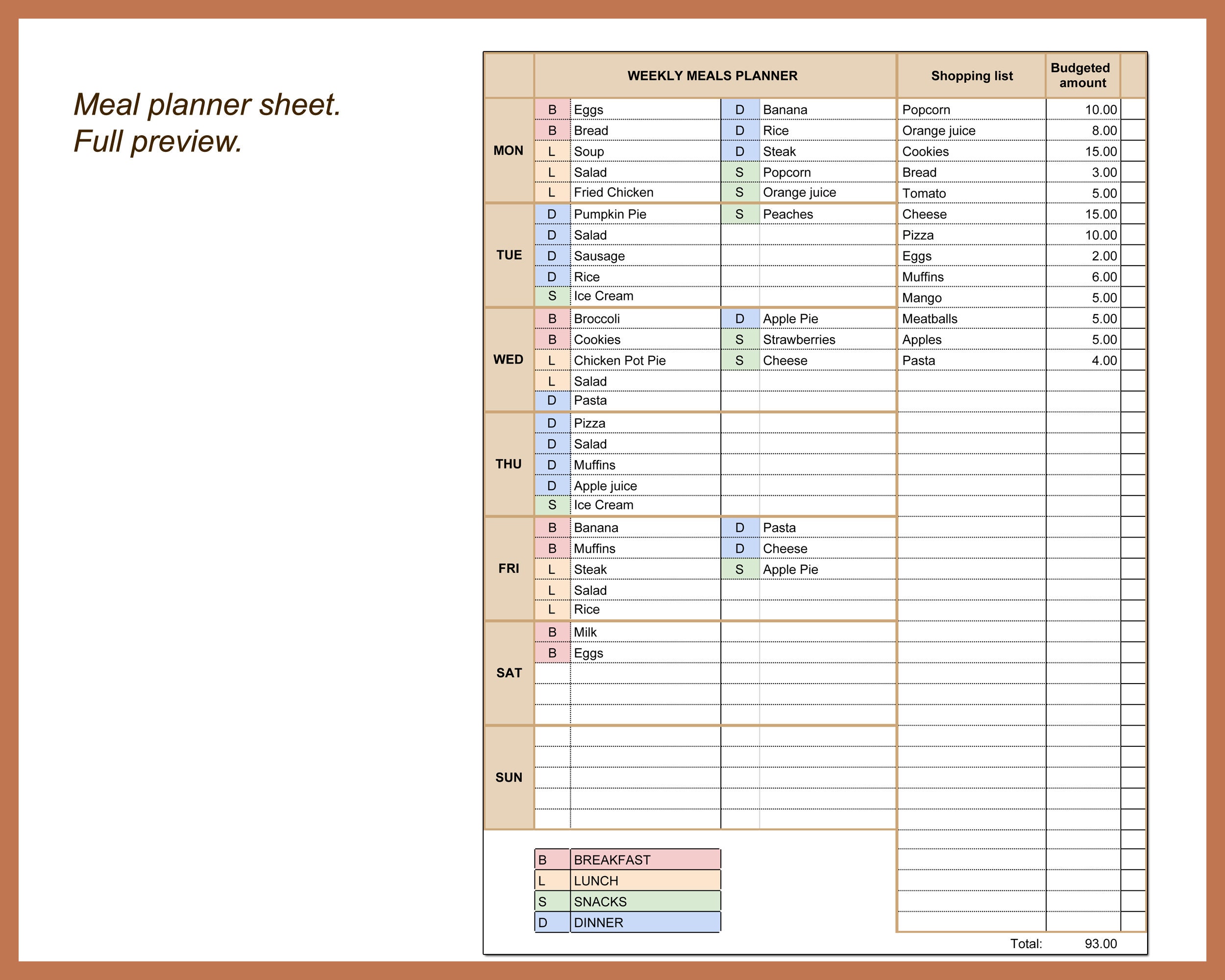 Meal planner digital Shopping list Budget meal planner Meal | Etsy