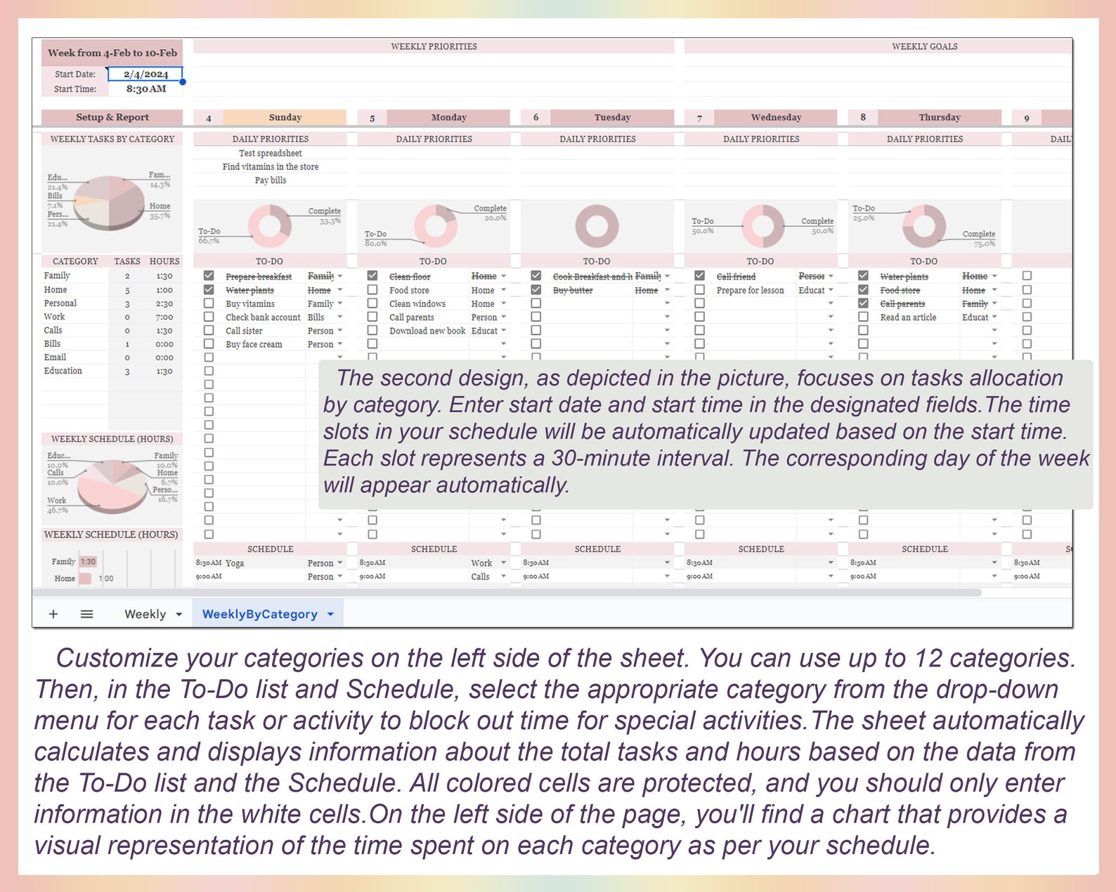 Weekly Planner Sheet Time Management Weekly Schedule To-do List ...