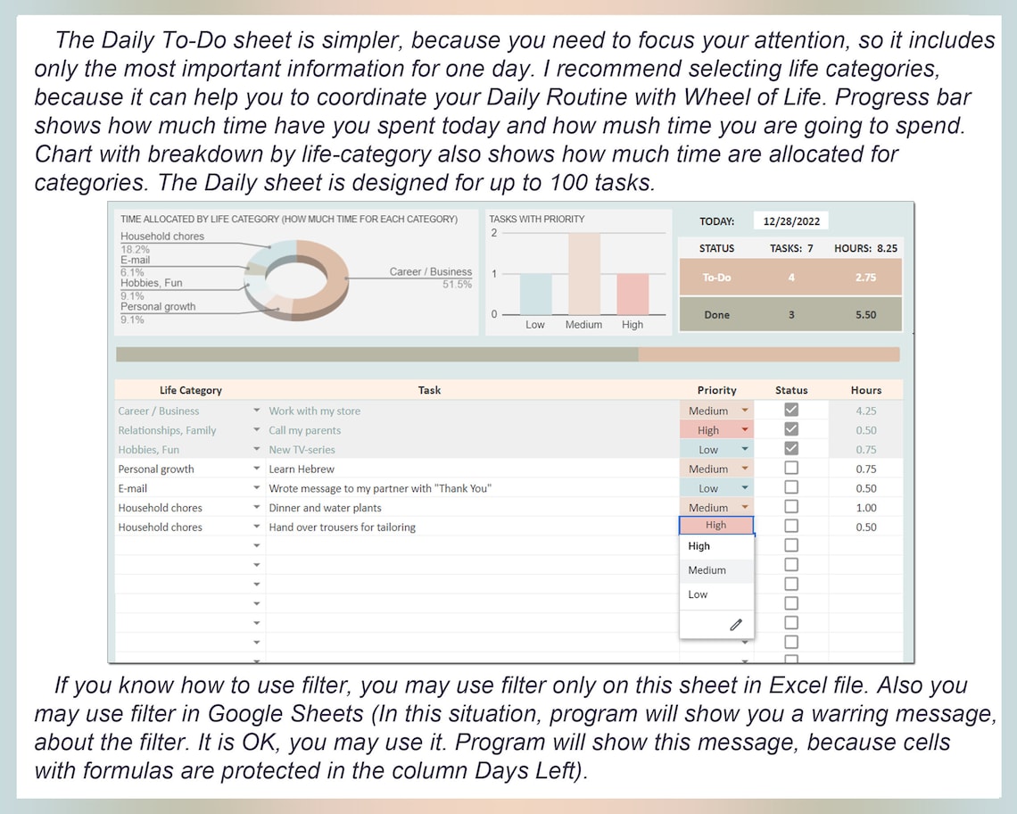 To Do List Template, Time Management Tool, to Do List Google Sheet, to ...