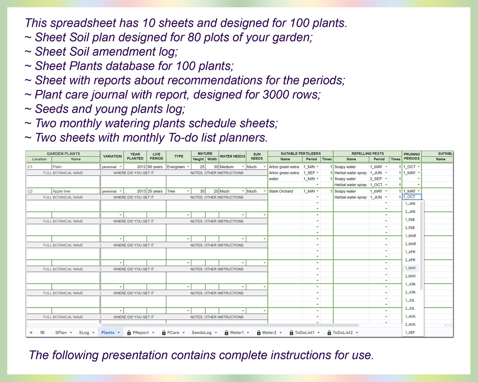 Digital Garden Planner Plant Care Worksheet Watering Schedule Soil Plan ...